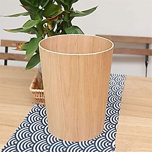 2.3 Gallons Wood Trash Can Wastebasket for Home or Office, Japanese-style natural wood Round Wastebasket, Lightweight, Sturdy for Under Desk, Kitchen, Bedroom, Den, Hotel, or Kids Room (Light Wood-A)