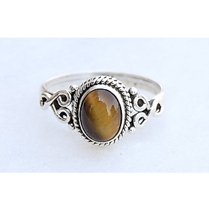 Tiger Eye Stone Ring 925 Sterling Silver Statement Ring For Women Handmade Rings Gemstone Christmas Promise Ring Size US 8 Gift For Her
