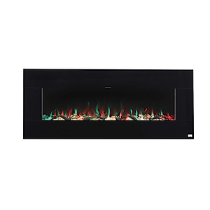 BurnBrite 88001 50-Inch Dual-use Wall Mount & Recessed Electric Fireplace with Crystals and Driftwood, Black