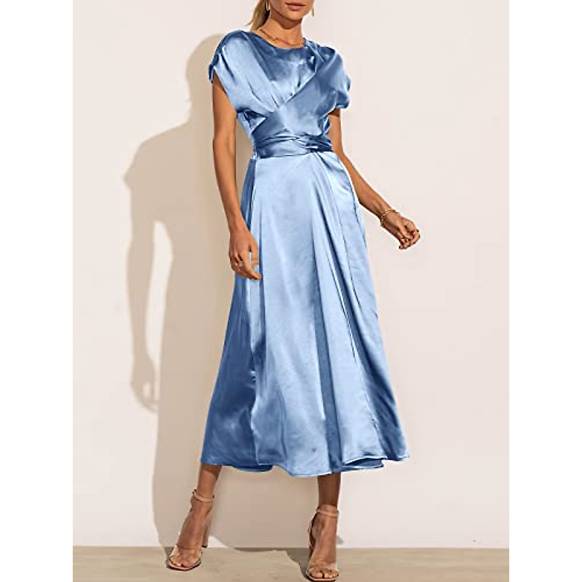 ANRABESS Women's 2023 Formal Dress for Women Summer Maxi Elegant Satin Cocktail Dress Sleeveless Wrap A-Line Flowy Midi Wedding Guest Silk Semi Formal Dress 916qianlan-L