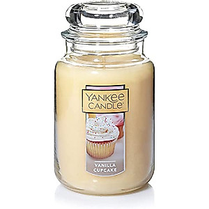 Yankee Candle Vanilla Cupcake Scented, Classic 22oz Large Jar Single Wick Candle & Sugared Cinnamon Apple Scented, Classic 22oz Large Jar Single Wick Candle, Over 110 Hours of Burn Time