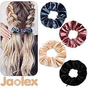 Jaolex 4 Packs Hair Scrunchies with Zipper Pocket Soft Elastic Hair Bands Hair Scrunchy Ties Ropes Hair