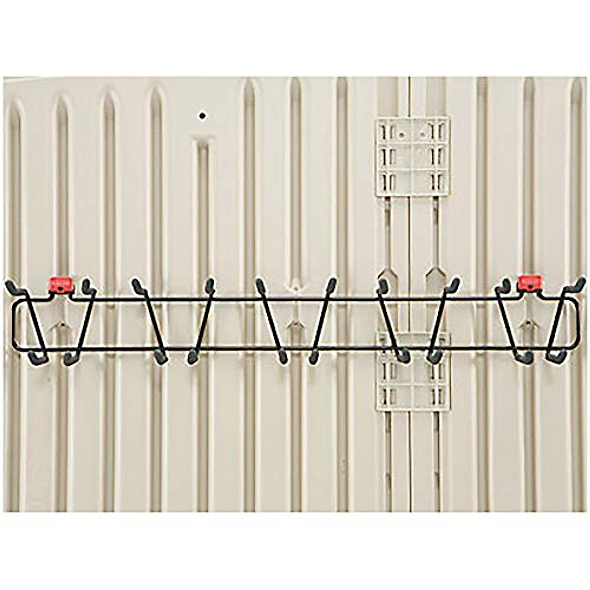 Rubbermaid 20 Pound Capacity Heavy Duty Metal Shed Tool and Accessory Shelf and 50 Pound Capacity 34 Inch Heavy Duty Storage Shed Tool Rack (1 Pack)