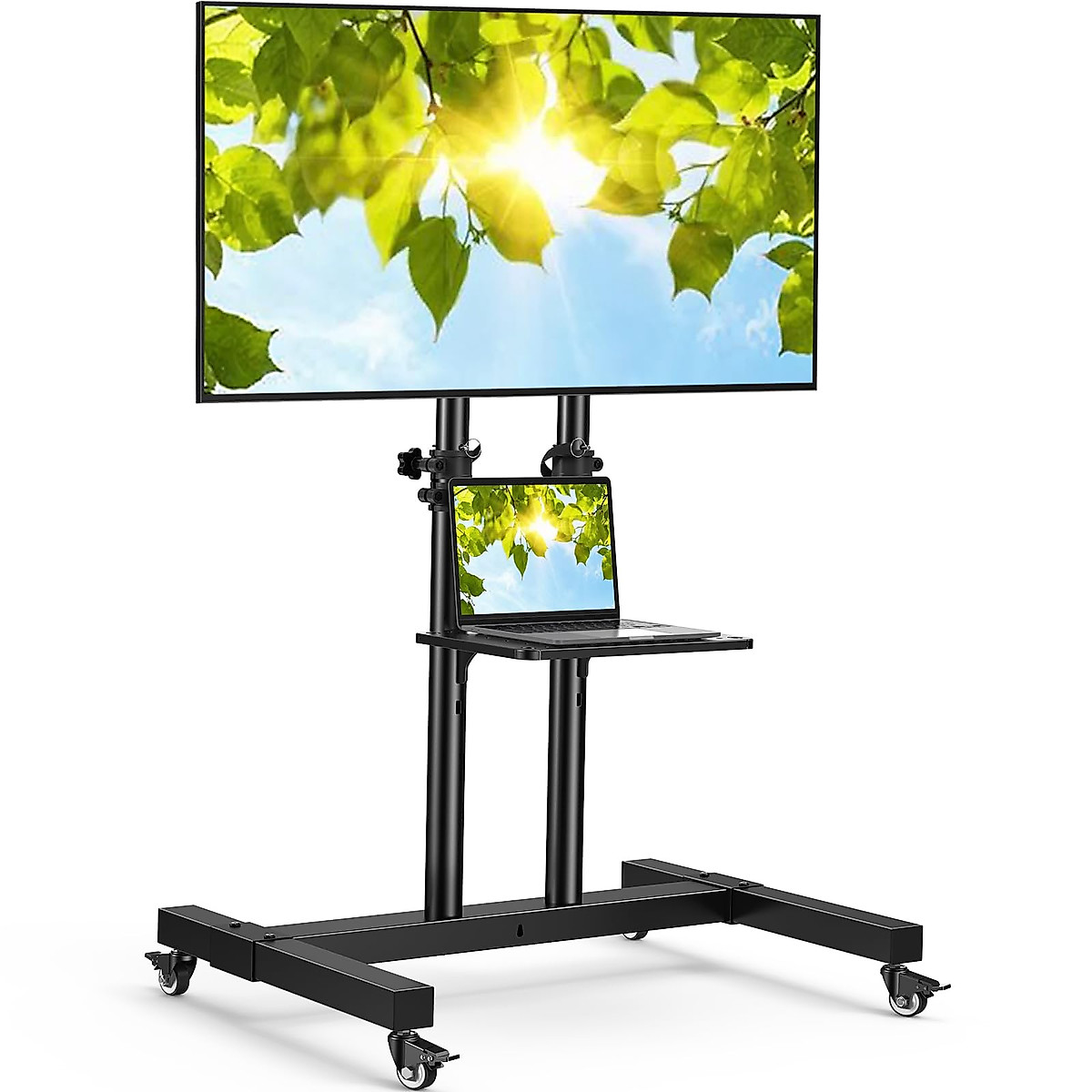Mobile TV Stand on Wheels for 32-70 Inch Flat/Curved Panel Screens TVs - Height Adjustable Floor Trolley Stand Holds up to 99lbs - Tilt Rolling TV Cart with Shelf Max VESA 600x400mm