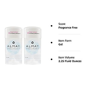 Almay Sensitive skin Clear Gel, Anti-Perspirant & Deodorant, Fragrance Free, 2.25-Ounce Stick (Pack of 2)