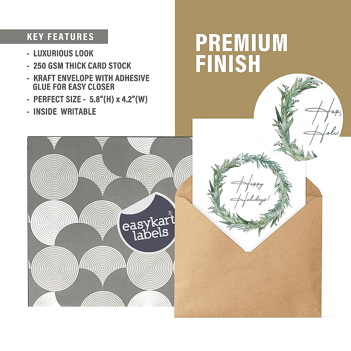 easykart labels 24 Christmas Cards Assortment with Envelopes & Sealing Stickers, Christmas Boho Theme 6 Designs, 5.75" x 4.25" For Friends, Family and loved Ones