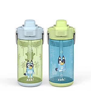zak! Beacon Bottle Set of 2, Bluey - 16 oz Each - Durable Plastic - Silicone Spout & Leak-Proof Lid - Dishwasher Safe