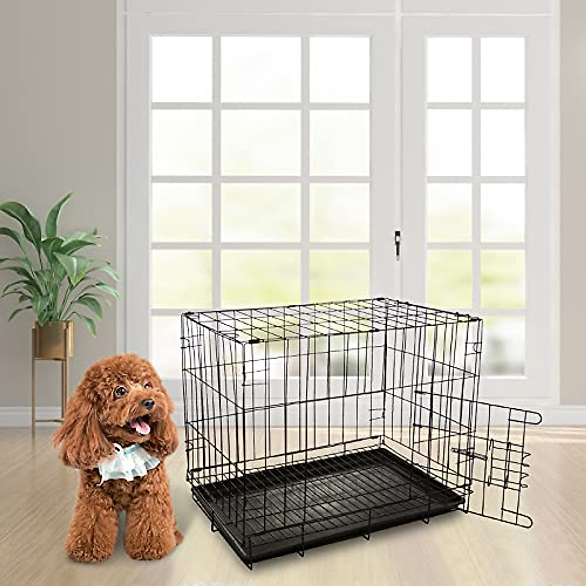 Daorfaa Dog Crate Cage, Collapsible Home for Cat Ferret and Small Animals (Weight up to 8 pounds) 20L x 14W x 17H Inches, Black