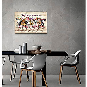 Cute Cow Canvas Wall Art God Says You Are Funny Rustic Farm Cow Kitchen Decor Quotes Pictures Modern Giclee Print Painting Home Decoration For Living Room Bedroom Framed Ready To Hang 12x16inch