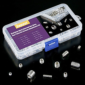 Swpeet 350 Pcs Stainless Steel Allen Head Socket Hex Grub Screw Assortment Kit, Including 10 Sizes M3/4/5/6/8 Stainless Steel Internal Hex Drive Cup-Point Set Screws for Door Handles