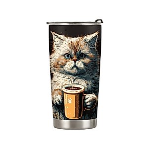 20oz Cute Retro Vintage Cat Tumbler, Gifts for Cat Lovers, Coffee Thermos for Women, Stainless Steel Double Wall Vacuum Insulated Coffee Mug, Travel Cup with Lid