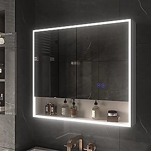LALAHOO Medicine Cabinets for Bathroom,Medicine Cabinet Mirror,Recessed or Wall Mounted Medicine Cabinets,Lighted Medicine Cabinet,Dimmer and Anti-Fog,31.5" x 23.6"