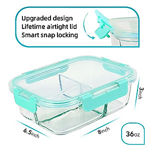 5 Pack 36oz Bento Box Glass Meal Prep Container 3 Compartments Glass Food Storage Containers with Lids Meal Prep Bowls Lunch Box Glass Food Prep Containers Lunch Containers for Microwave Oven