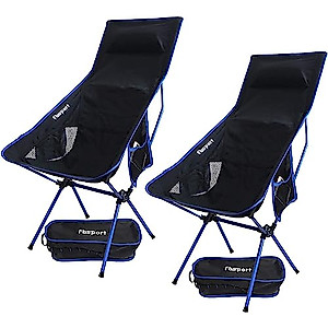 FBSPORT 2 Pack Portable Camping Chairs Long Back Lightweight Backpacking Chair Compact & Heavy Duty for Camp, Backpack, Hiking, Beach, Picnic, with Carry Bag