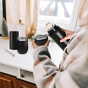 Suclain 5 Pcs Complete Yerba Mate Kit Yerba Mate Cup 34 Oz/1005 ml Stainless Steel Thermal Water Bottle, Tea Can, Bombilla and Straw Brush, for Travel Christmas Gift Father, Black