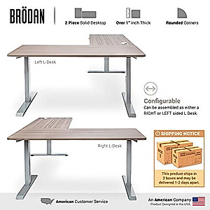 BRODAN Electric Standing L Desk with Power Charging Station, Adjustable Height Sit Stand Home Office Desk, L Shaped Computer Desk, 67x59 inches Corner Stand Up Desk, Oak Top with Gray Frame [Updated]
