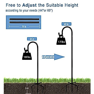 Artigarden 60 inch Outdoor Shepherd Hook with 5 Prong Base (2 Packs), Adjustable Heavy Duty Garden Hanging Stake for Bird Feeder Solar Light Plant Hanger Wedding Decor, Matte Black