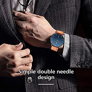 BEN NEVIS Watch, Mens Watch, Minimalist Fashion Simple Wrist Watch Analog Date with Leather Strap Orange Blue
