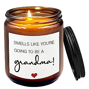 kdqua Pregnancy Announcement Gifts for Grandma Lavender Scented Candles, Mothers Day Baby Shower Gifts for Grandma, Promoted to Grandma New Grandma to Be Gifts Candle Soy Wax Amber Jar Candles