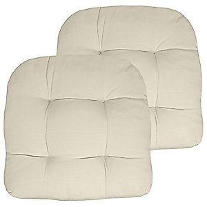 Sweet Home Collection Patio Cushions Outdoor Chair Pads Premium Comfortable Thick Fiber Fill Tufted 19" x 19" Seat Cover, 2 Pack, Cream