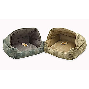 K&H Pet Products Hooded Lounge Sleeper Pet Bed Tan Patchwork Print 20 X 25 Inches
