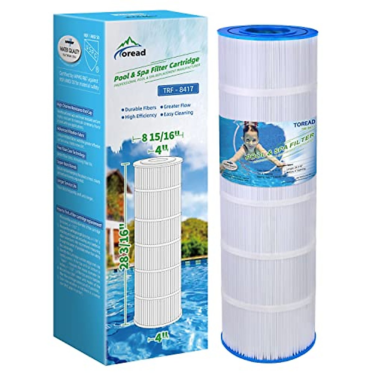 TOREAD Pool Replacement Filter for PA175, Hayward CX1750RE, C1750, Unicel C-8417, Filbur FC-1294, 25230-0175S, 817-0175P, Aladdin 27501, L x OD: 28 3/16" x8 15/16"