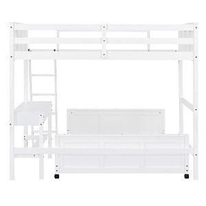 SOFTSEA L-Shaped Loft Bunk Bed with Small Desk 2 Beds in One Solid Wood Bunk Beds with 4 Wheels