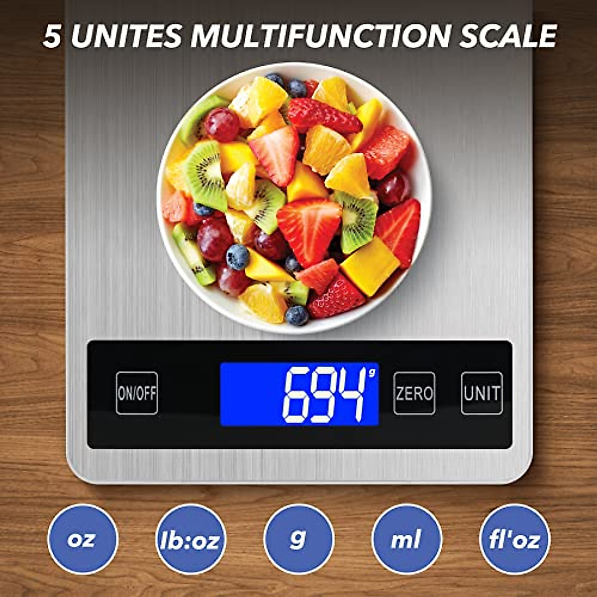 33lb Food Kitchen Digital Scale,1g/0.05oz Precise Graduation, USB Charging Kitchen Scale, Waterproof Stainless Steel with LCD Display, Ounces and Grams for Weight Loss, Cooking, Baking (silvery)