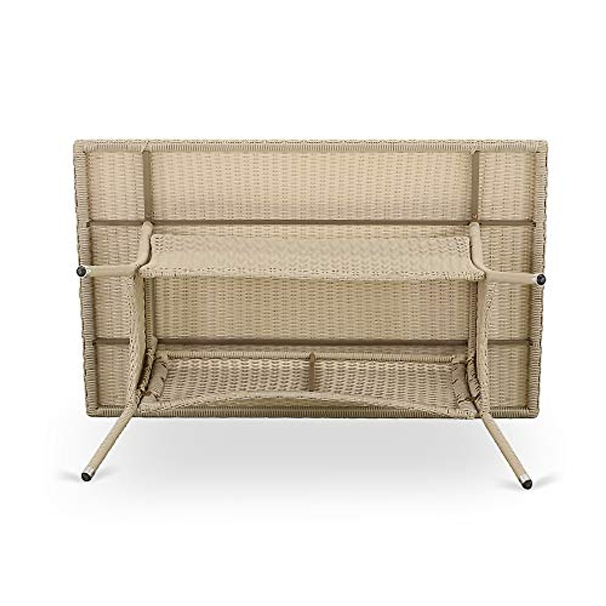 East West Furniture Valencia 5 Piece Outdoor Wicker Patio Furniture Sets Includes a Rectangle Bistro Dining Table with Glass Top and 4 Balcony Armchair with Cushion, 35x55 Inch, Cream