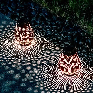 Afirst Hanging Solar Lanterns Solar Lights Outdoor Waterproof Solar Powered LED Tabletop Lantern for Garden Yard Tree Fence Patio, Brown,2 Pack