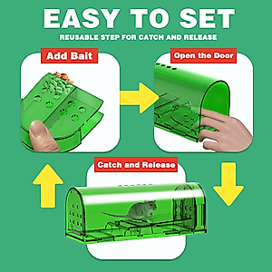 4 PACK Mouse Traps Humane Catch and Release, Live Mouse Trap No Kill, No Touch, Pet Safe Mice Trap For Home and Car, Animal Catcher for Mouse, Mole, Rat Trap Easy to Set in Basement, Old House, Garage