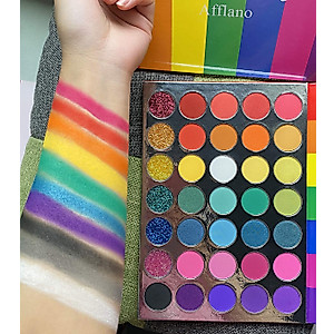 Afflano Rainbow Eyeshadow Palette Matte Shimmer Pressed Glitter, Pigmented Colorful Eye Shadow Pallets, Pink Red Orange Yellow Green Blue Purple 35 Color, Blendable Bright Makeup Palette