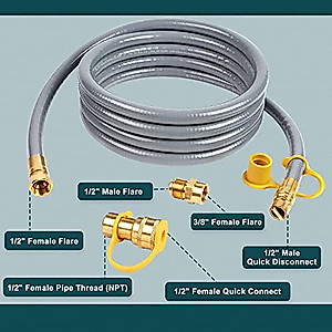 GASPRO 1/2" ID Natural Gas Hose, Low Pressure LPG Hose with Quick Connect, for Weber, Char-broil, Pizza Oven, Patio Heater and More, 12-Foot
