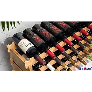 DECOMIL - 36 Bottle Large Wine Rack , Stackable & Modular Wine Storage Rack , Solid Bamboo Wine Holder Display Shelves, Wobble-Free (Four-Tier, 36 Bottle Capacity)