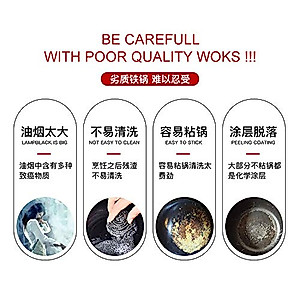 SERENITA Chinese 100% Hand Hammered Iron Woks Stir Fry Pans, Non-stick, No Coating, Less Oil, Black Seasoned Wooden handle (Pro-30cm)