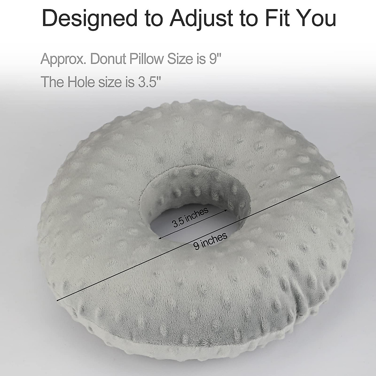 Heal n Hope Ear Piercing Pillow for Side Sleepers with Ear Hole for Ear Pain CNH, Piercing, Pain Relief Side Sleeping Pillow, Pressure Sore, Donut Pillow Ear Guard Minky Dot Light Gray