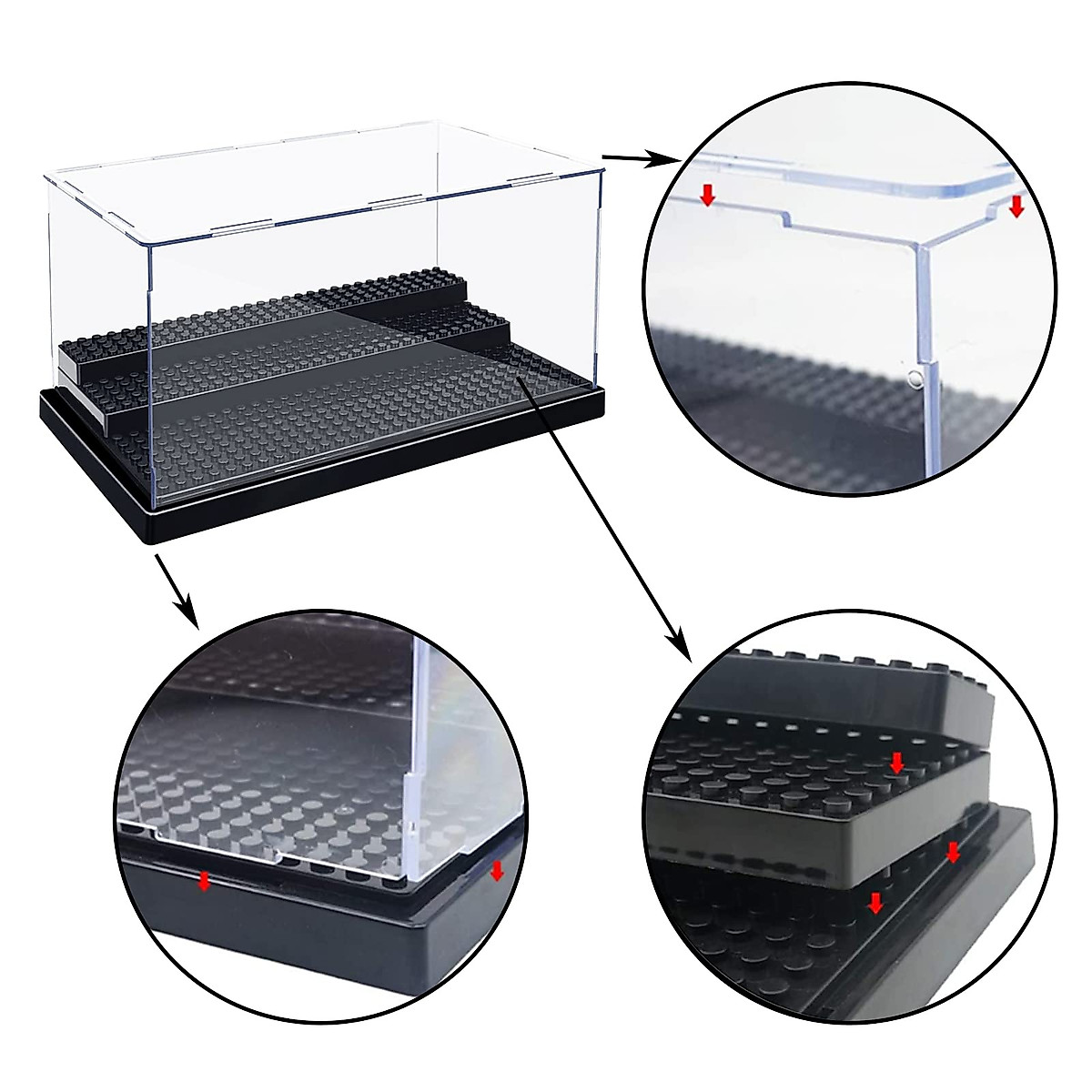 DOUBLE 2 C Display Case for Minifigures Action Figures Blocks, 3-Level Acrylic Display Case, Clear Display Box Storage Fit for Lego Minifigure, Gifts for Lego Lovers (Black)