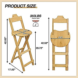 affeivul Folding Bar Stool,Foldable Bar Stools Counter Height,Folding Bamboo Bar Stool with Backrest and Footrest,Collapsible Bar Chairs with Backrest,Portable Folding Stool Tall Bar Stools