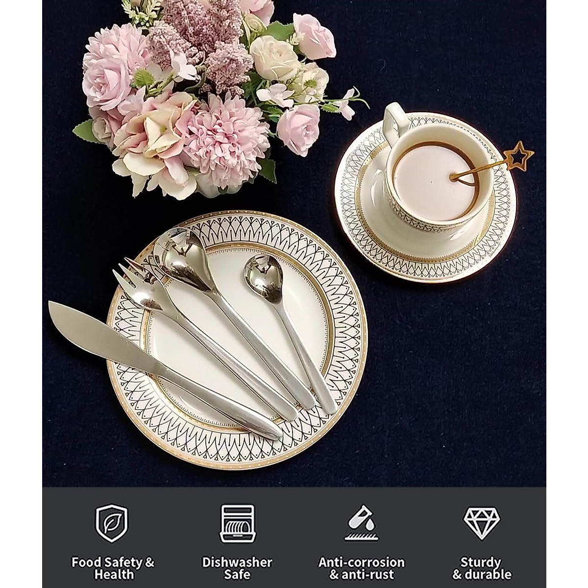 Thomaso 30 Piece Round Handle Cutlery Silverware Sets,1810 Stainless Steel Flatwares for 6,Silver Forks and Spoons Silverware Set,Unique Thicken Handle Utensil Set,Dishwasher Safe