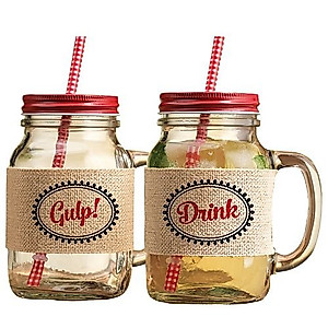 Home Essentials Set of 2 Mason Jar Mugs with Burlap Wrap