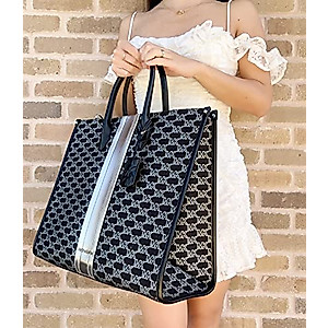 Michael Kors Mirella Large Tote Crossbody Black Jacquard Silver Glitter MK Logo (Black Silver Multi)