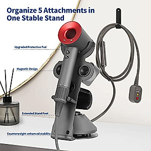Hair Dryer Stand for Dyson Supersonic Hair Dryer, Dyson Hair Dryer Holder Rack with Power Plug Hair Dryer Attachments Organizer for Dyson Accessory Bathroom Blow Dryer Holder Hair Care Tools Black, UEMUSI