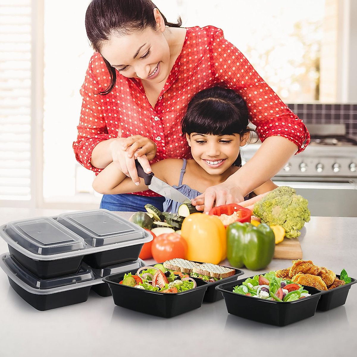 vivigu Meal Prep Containers Reusable 30 Pack - 2 Compartment food storage containers with lids, To Go Food Containers BPA-Free, To Go Containers With Lids Microwave, Dishwasher, Freezer Safe 30 oz