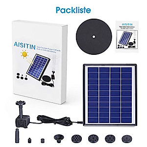AISITIN 6.5W Solar Fountain Pump Built-in 1500mAh Battery, Solar Bird Bath Fountain with 6 Nozzles, Solar Floating Water Fountain Pump for Bird Bath, Fish Tank, Pond, Garden and Outdoor