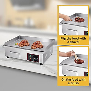 22" Commercial Electric Griddle, Electric Flat Top Grill, 3000W Countertop Griddle with Shovels and Brushes for Restaurant Kitchens