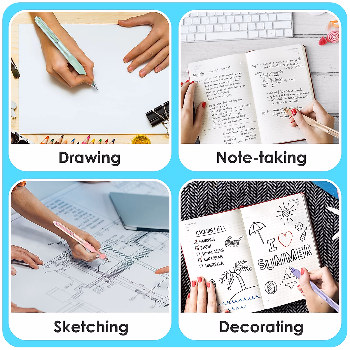 cobee Retractable Gel Ink Pens, 6 Pack 0.5mm Fine Point Black Ink Ballpoint Pen with Super Soft Grip, Quick Drying Writing Pen, Cute Ball Point Pens for Office School Supplies Drawing, Smooth Writing