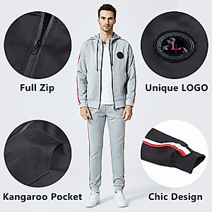 DUOFIER Mens Lightweight Soft and Durable Tracksuits and Sweatsuits, Gray-M