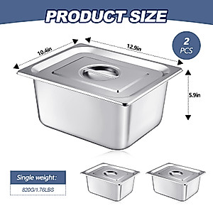 Mifoci 2 Pack Stainless Steam Hotel Pan with Lid, Steam Table Pan Restaurant Supplies Reusable Anti Rust Steam Pan Water Pan for Home, Party, Restaurant, Hotel, Buffet (1/2 Size x 6 Inch Deep)