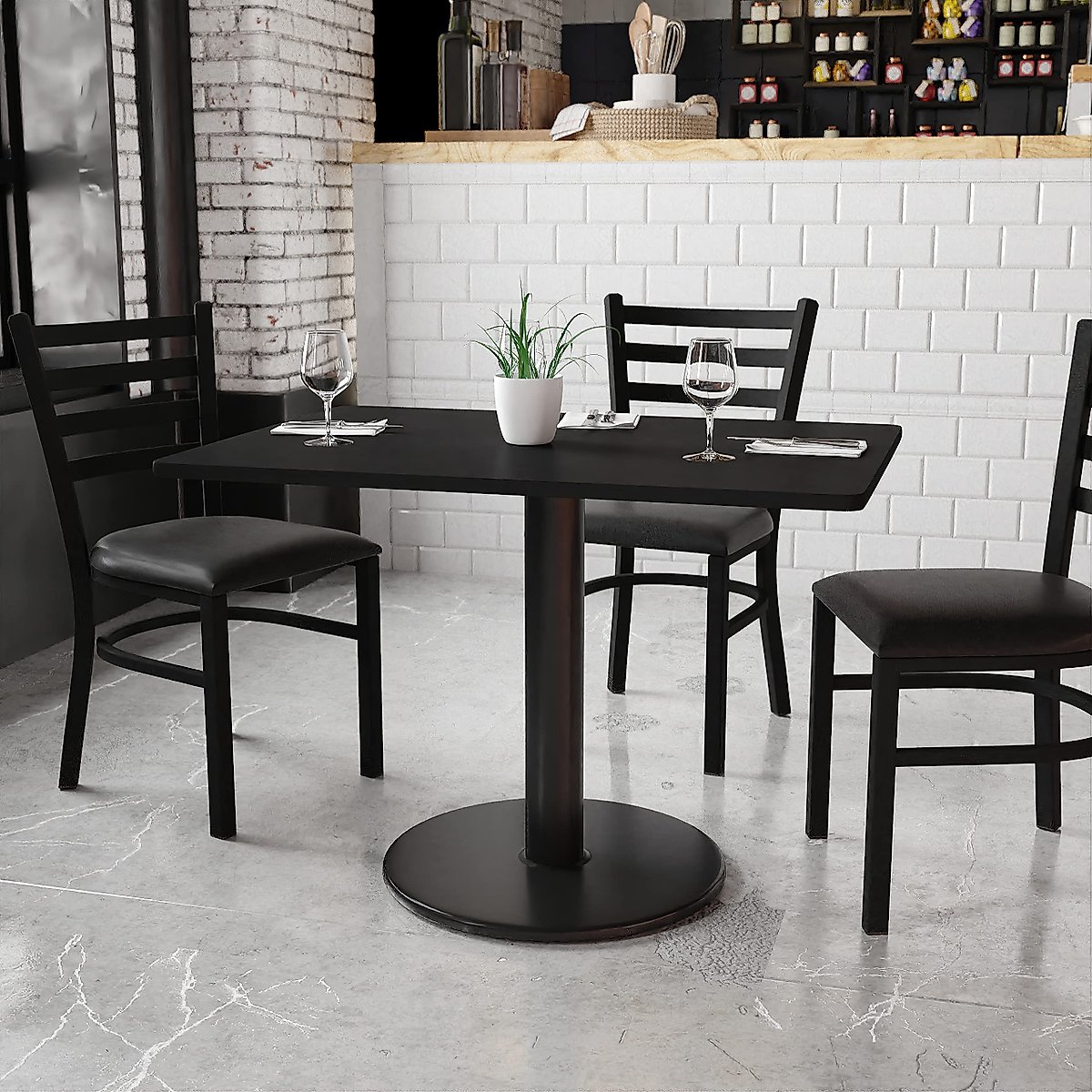 Flash Furniture 30'' x 42'' Rectangular Black Laminate Table Top with 24'' Round Table Height Base