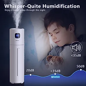 Large Humidifiers for Bedroom, 9L/2.5Gal Ultrasonic Cool Mist Humidifier, Easy Clean Humidifier with 350ML/H Large Mist Speed, Quiet Tower Humidifier, Suitable for Kids Room Plant Yoga (White)